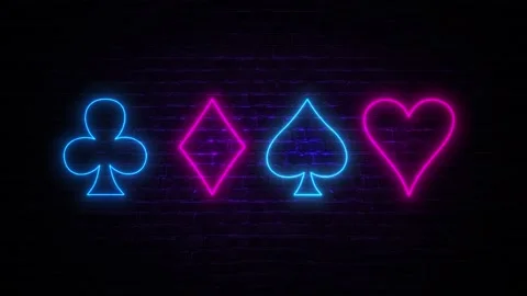 The neon signs of card suit icons light ... | Stock Video | Pond5