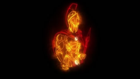 Neon Spartan Warrior with Spear Animated... | Stock Video | Pond5