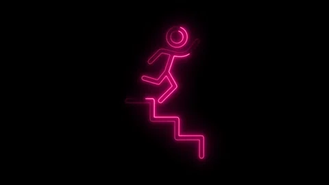Neon stick figure walking down stairs pi... | Stock Video | Pond5