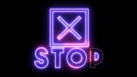 Neon text of STOP with cross mark. Cauti... | Stock Video | Pond5