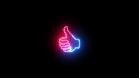 Neon thumbs up hand sign icon blue red c... | Stock Video | Pond5