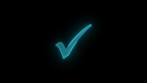 Neon tick mark icon glowing neon cyan co... | Stock Video | Pond5
