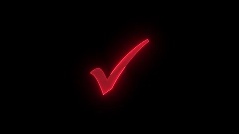 Neon tick mark icon glowing neon red col... | Stock Video | Pond5