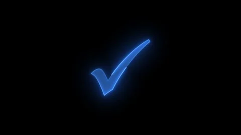 Neon tick mark icon glowing neon blue co... | Stock Video | Pond5