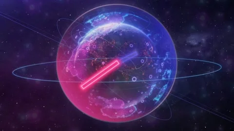 Neon Ticking World Clock - 3D Space Anim... | Stock Video | Pond5