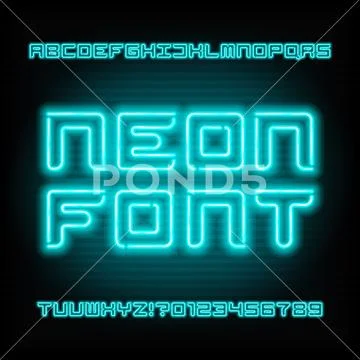 Neon tube alphabet font. Futuristic vector typeface. Illustration #76183300