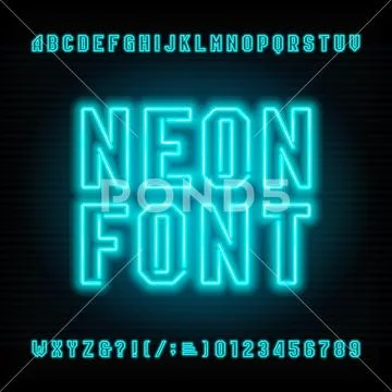Neon tube alphabet font. Neon color type letters and numbers ...