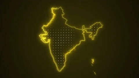 Neon Yellow India Map Borders Outline Lo... | Stock Video | Pond5