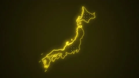 Neon Yellow Japan Map Borders Outline Lo... | Stock Video | Pond5