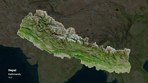 Nepal map - extract. Border. Satellite. ... | Stock Video | Pond5