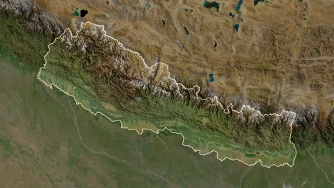 Nepal map - solid. Border. Satellite. La... | Stock Video | Pond5
