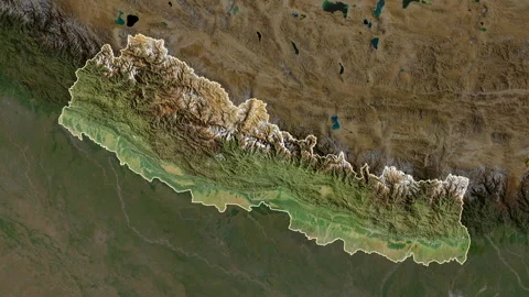 Nepal map - zoom. Regions. Satellite. | Stock Video | Pond5