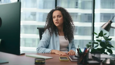 Nervous girl failed work sitting in offi... | Stock Video | Pond5