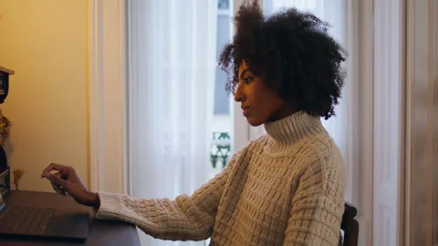 Nervous lady looking computer screen hom... | Stock Video | Pond5