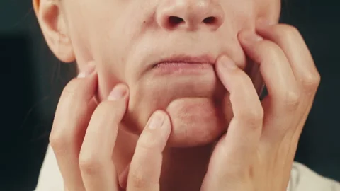Nervous tic. Woman scratches her face. O... | Stock Video | Pond5
