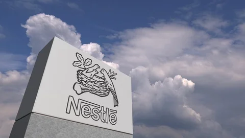 NESTLE logo against sky background, edit... | Stock Video | Pond5