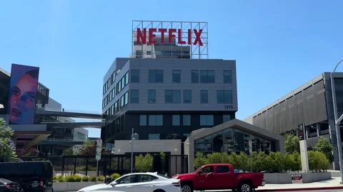Netflix logo on sign and building in Hol... | Stock Video | Pond5