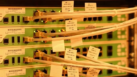 Network switch with Lan cable mount on r... | Stock Video | Pond5