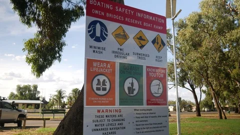 new Boat safety sign at lake mulwala boa... | Stock Video | Pond5