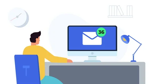 new email concept animation.Man working ... | Stock Video | Pond5