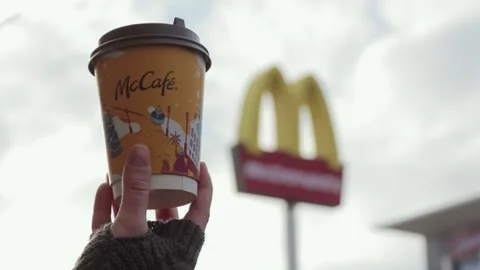 New festive design of paper cups at McDo... | Stock Video | Pond5