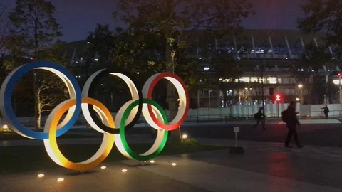 New National Stadium Behind Olympic Ring... | Stock Video | Pond5