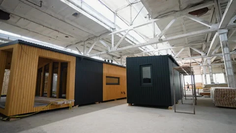 A new wooden modular prefabricated house... | Stock Video | Pond5