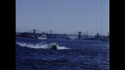 New York City Skyline Speed Boat and Old... | Stock Video | Pond5