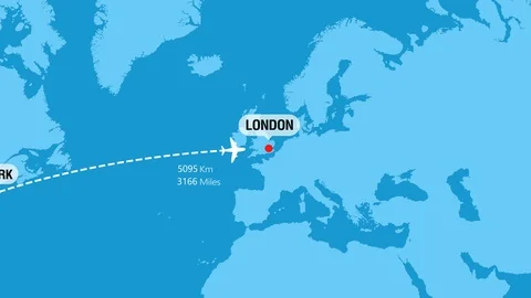 New York to London Flight Travel Route | Stock Video | Pond5