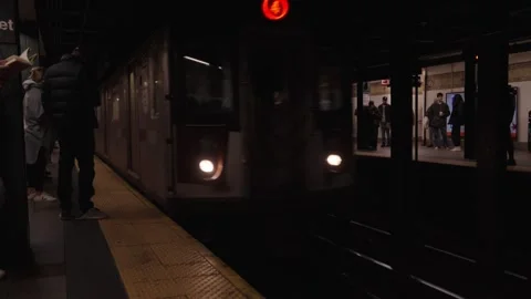 A New York MTA 4 train subway arrives at... | Stock Video | Pond5