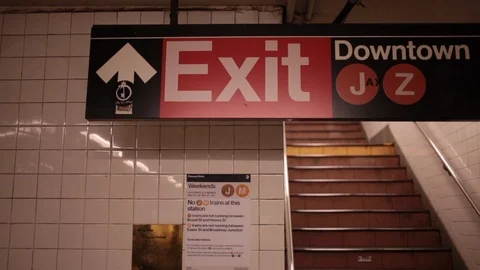 New York subway exit sign on the J Z lin... | Stock Video | Pond5