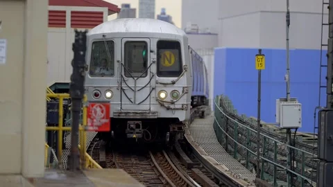 New York Subway train arriving at statio... | Stock Video | Pond5