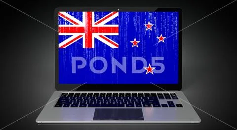 New Zealand - country flag and binary code on laptop screen: Graphic ...