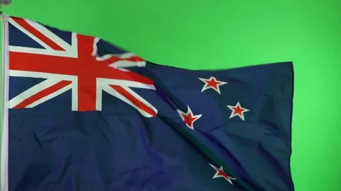 New Zealand Flag flying in front of Gree... | Stock Video | Pond5