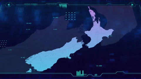 New Zealand HUD UI Technology Map | Stock Video | Pond5