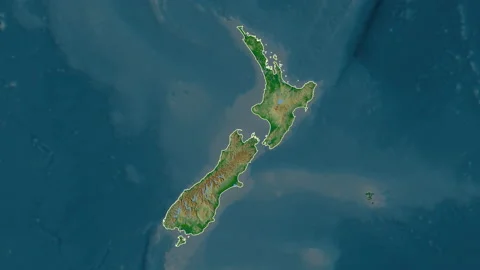 New Zealand map - solid. Border. Physica... | Stock Video | Pond5