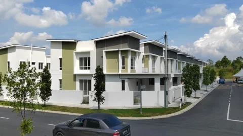 Newly built two-story terrace houses and... | Stock Video | Pond5