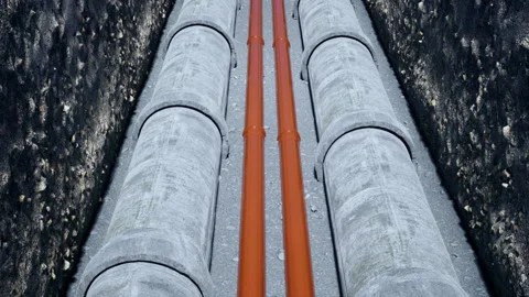 A newly dug trench containing precast co... | Stock Video | Pond5