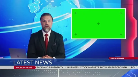 News Studio Anchor Talking Green Screen ... | Stock Video | Pond5