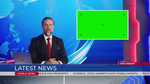 News Studio Anchor Talking Green Screen ... | Stock Video | Pond5