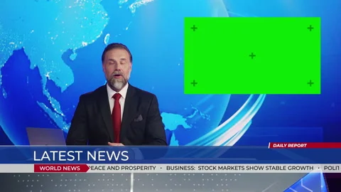 News Studio Anchor Talking Green Screen ... | Stock Video | Pond5