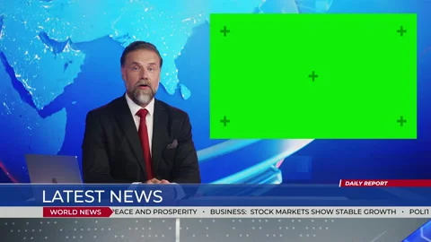 News Studio Anchor Talking Green Screen ... | Stock Video | Pond5
