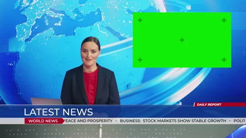 News Studio Female Anchor Talking Green ... | Stock Video | Pond5