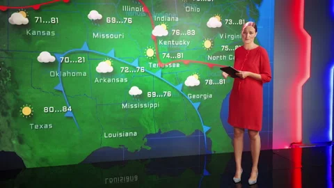 News Studio Female Weather Reporter | Stock Video | Pond5