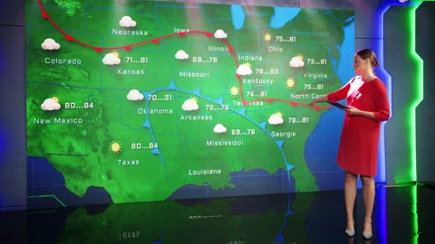 News Studio Female Weather Reporter | Stock Video | Pond5