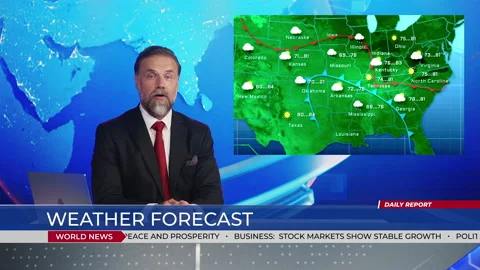 News Studio Newscaster Weather man Talki... | Stock Video | Pond5
