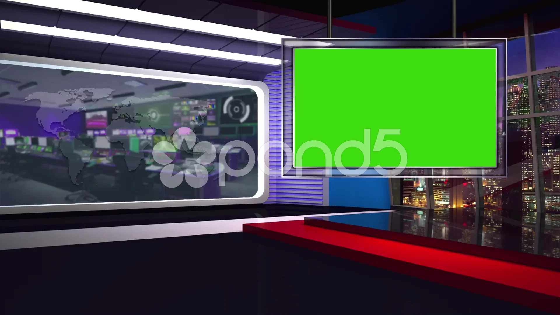 News Tv Studio Set 62 Virtual Green Screen Background Loop Stock Video