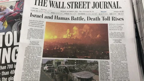 Newspaper Coverage of War in Israel and ... | Stock Video | Pond5