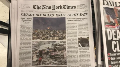 Newspaper Coverage of War in Israel and ... | Stock Video | Pond5