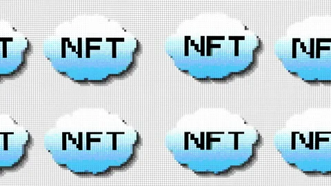 NFT text on 8 bit pixel moving clouds, a... | Stock Video | Pond5